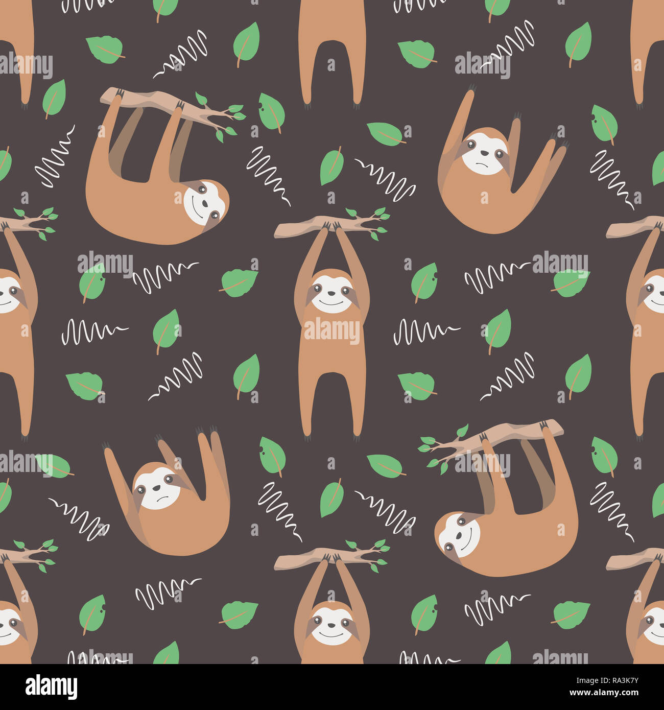 Graphic illustration seamless pattern with trendy hanging cartoon style ...