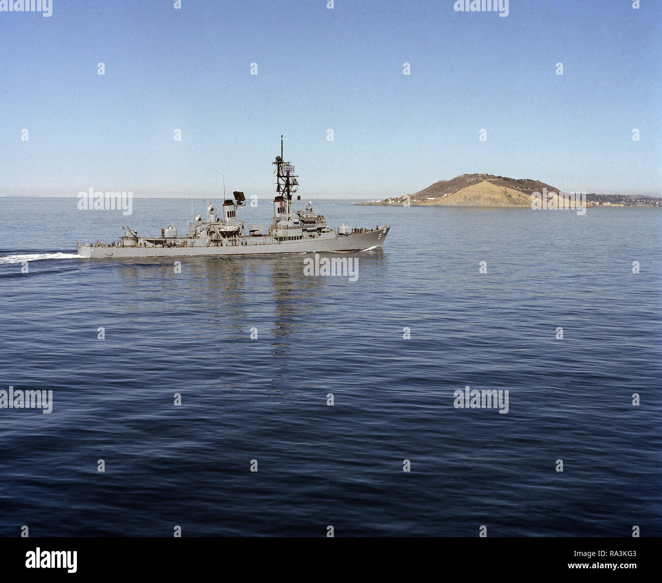 1976 - An elevated starboard view of the guided missile destroyer USS ...