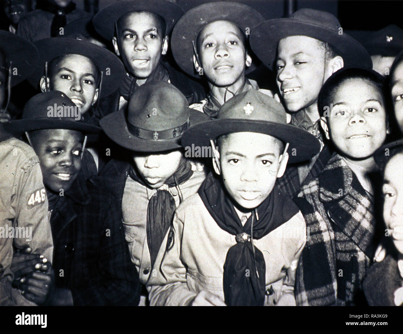 Group portrait, facing front, of African-American boys, most in Boy ...