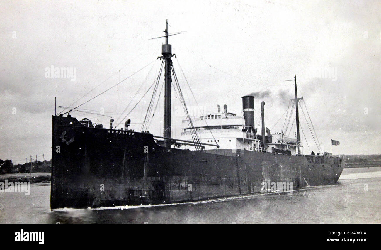 Commercial Cargo Ship SS Munplace on the Cape Cod Canal 11/5/1919 Stock ...