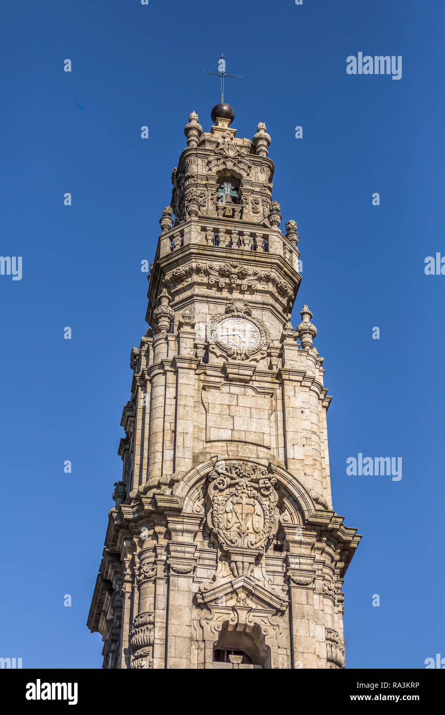 Porto / Portugal - 10/02/2018 : Detailed view at the Clerigos tower ...
