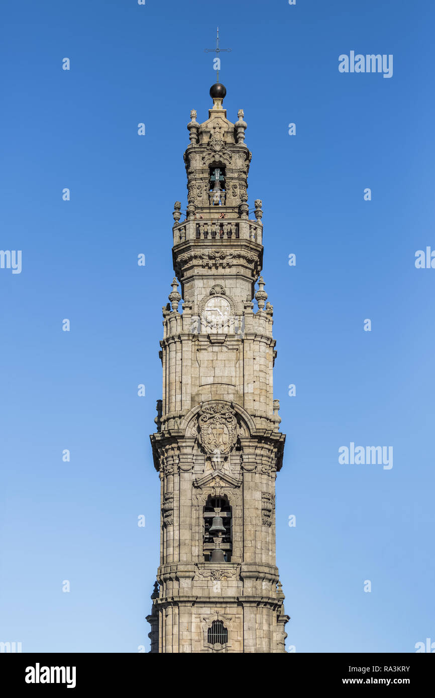 Porto / Portugal - 10/02/2018 : Detailed view at the Clerigos tower ...