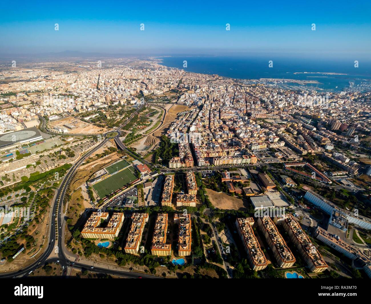 Aerial view, Bay of Palma de Majorca, Majorca, Balearic Islands, Spain ...