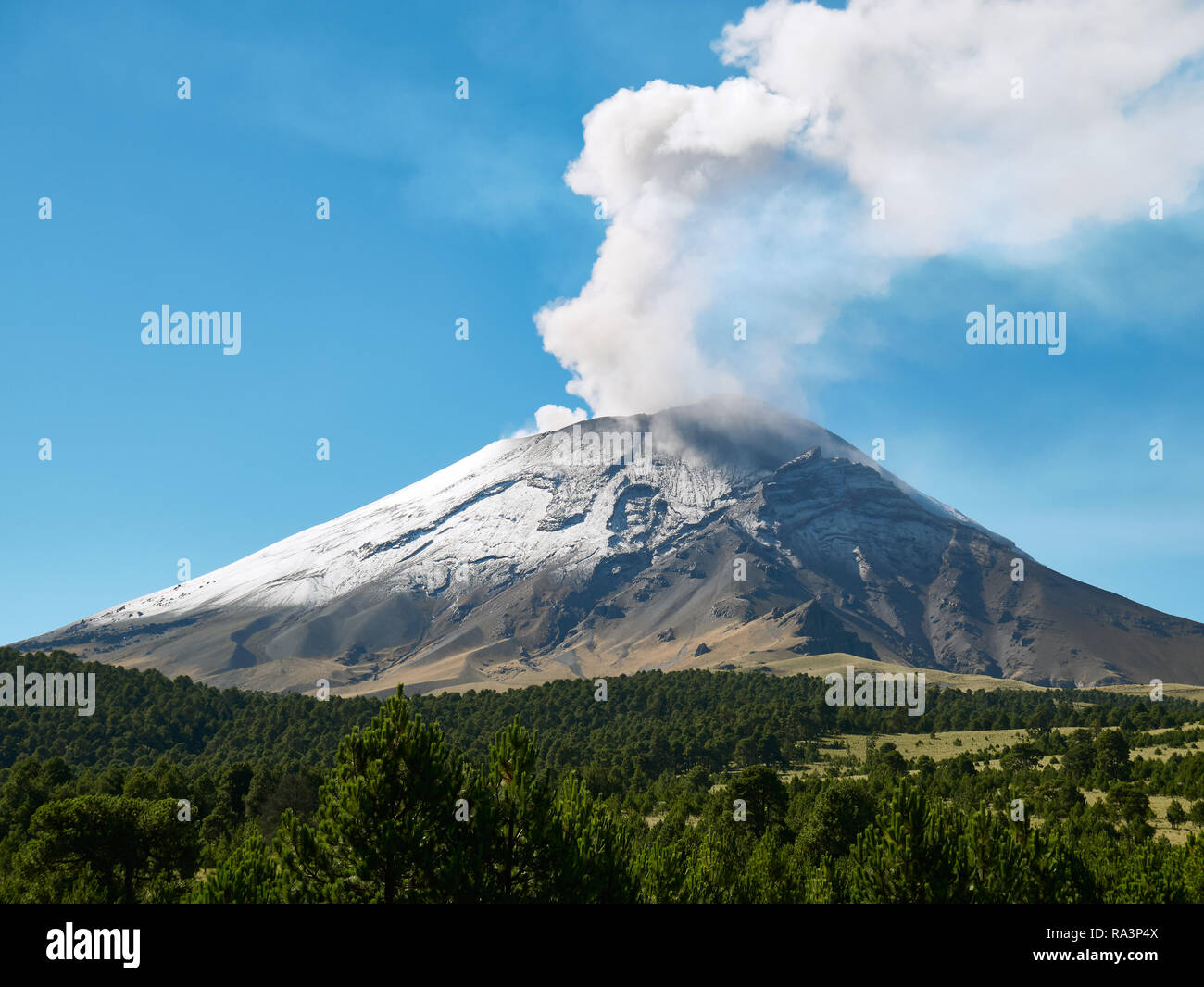Fumarole comes out from the crater Popocatepetl volcano seen from Itza ...