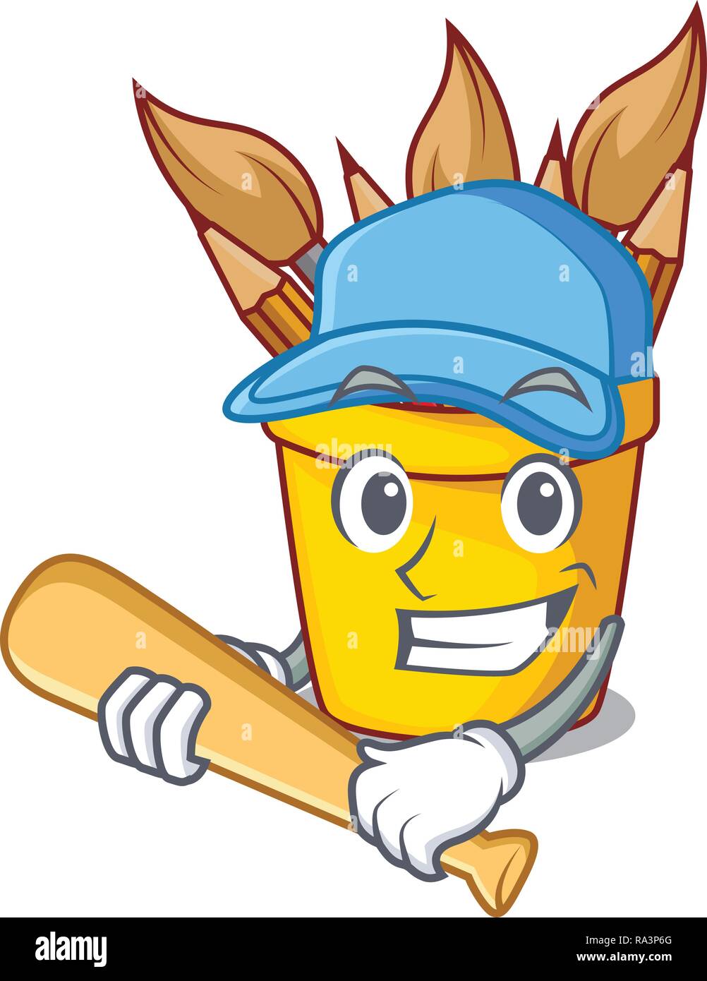 Playing baseball pencil pot shape on the cartoon Stock Vector Image ...