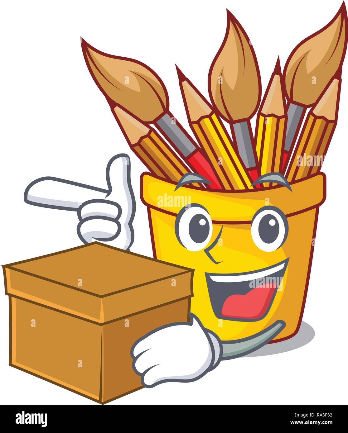 With box character pot pencil above wood table Stock Vector Image & Art ...
