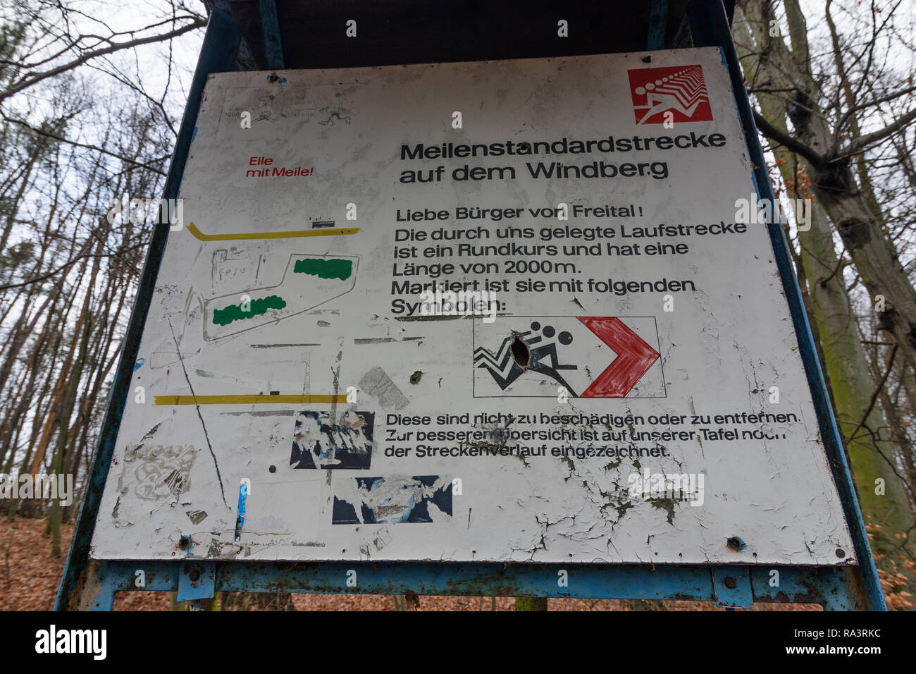 Freital: sign for running track from DDR (GDR, East Germany) time in ...