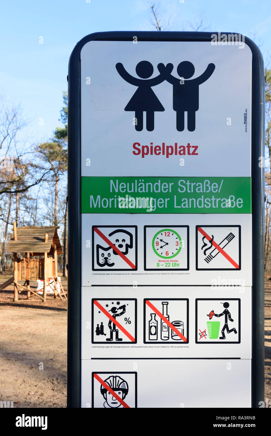 Dresden: Sign on playground with prohibition signs in , Sachsen, Saxony ...