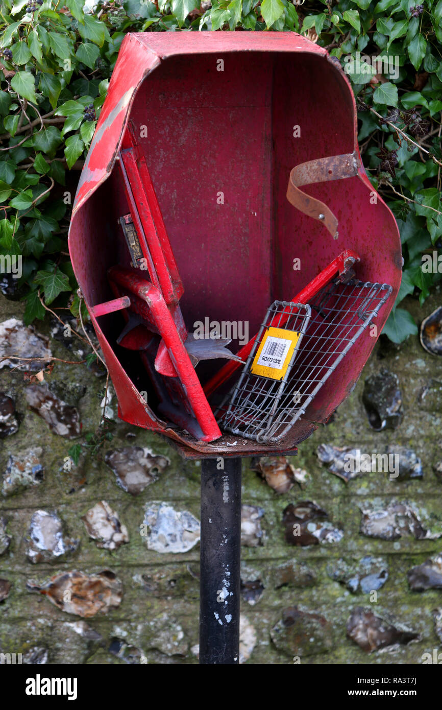 General views of post boxes that have been blown up in West Sussex, UK ...