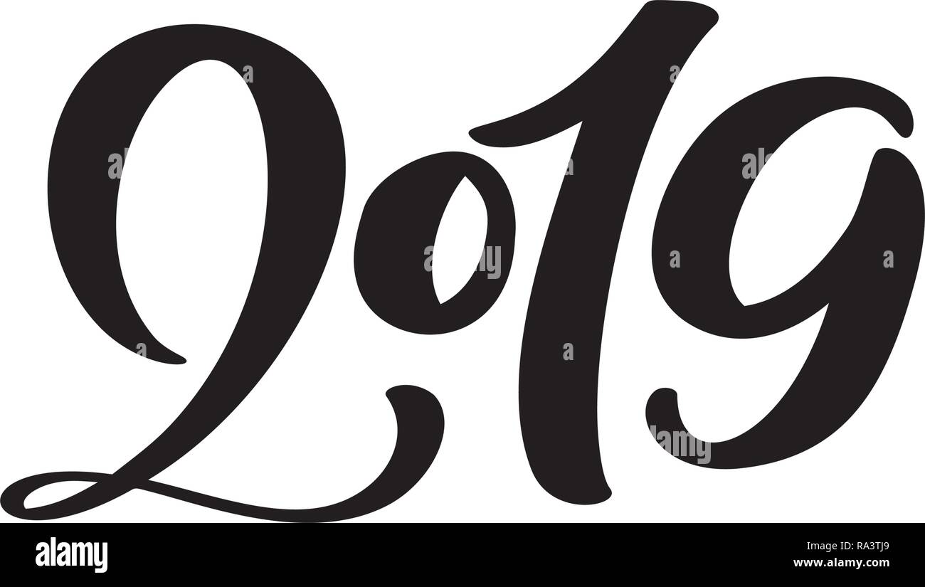 Handwritting vector calligraphy text 2019. hand drawn New Year and ...