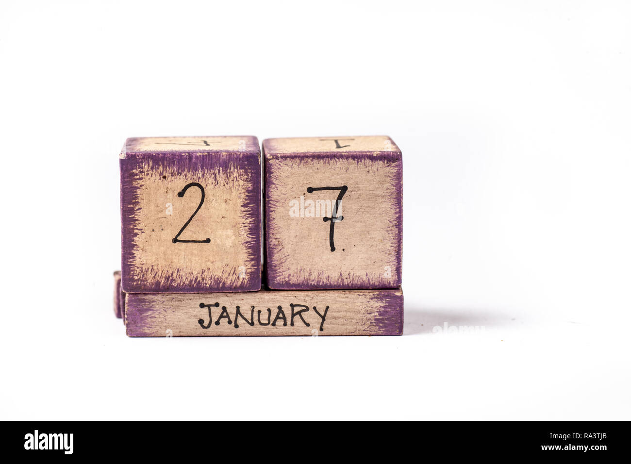 Colorful Wooden Block Perpetual Calendar Showing January 27th Stock ...