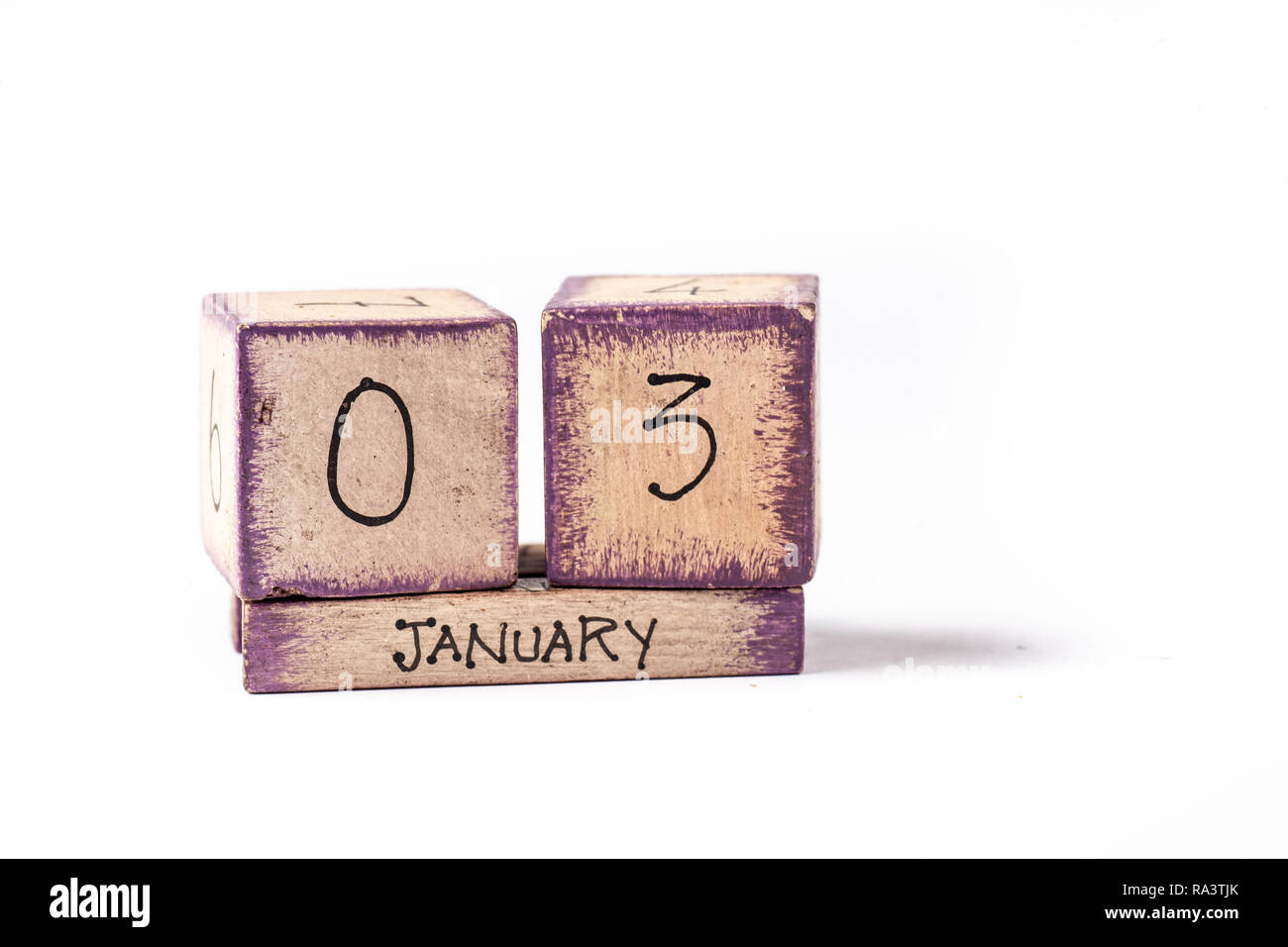 Colorful Wooden Block Perpetual Calendar Showing January 3rd Stock ...