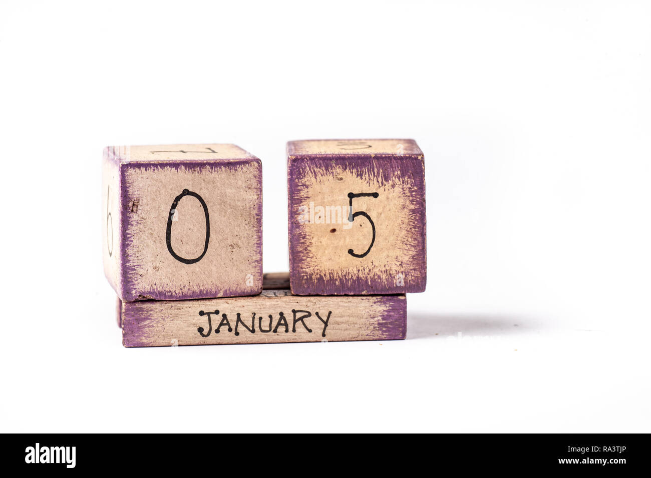 Colorful Wooden Block Perpetual Calendar Showing January 5th Stock ...