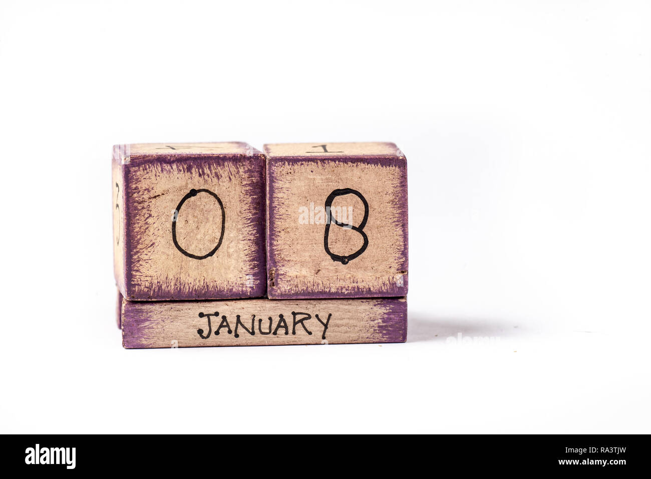 Colorful Wooden Block Perpetual Calendar Showing January 8th Stock ...