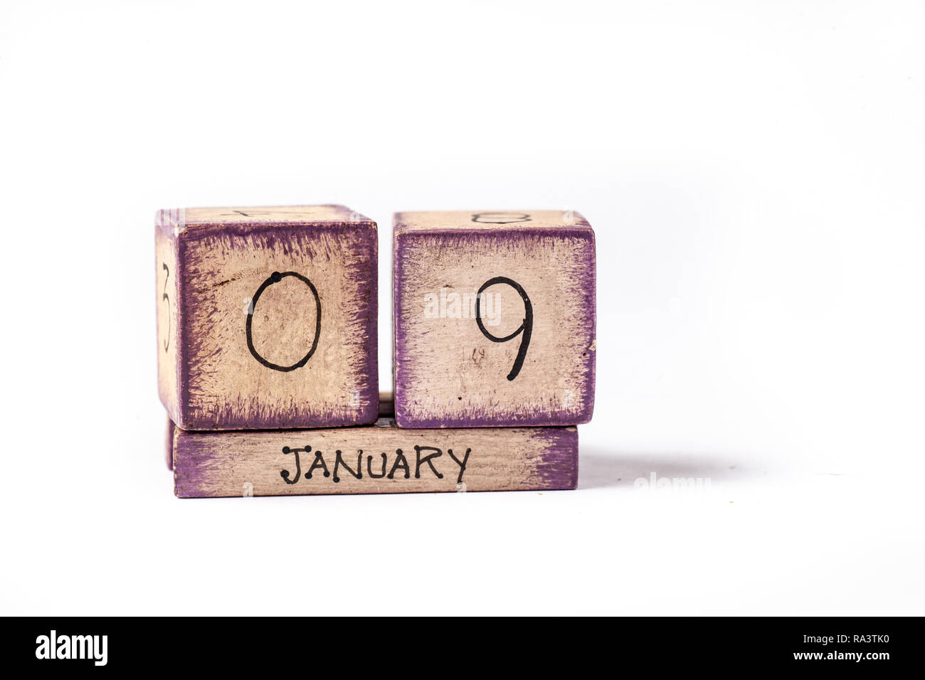 Colorful Wooden Block Perpetual Calendar Showing January 9th Stock ...