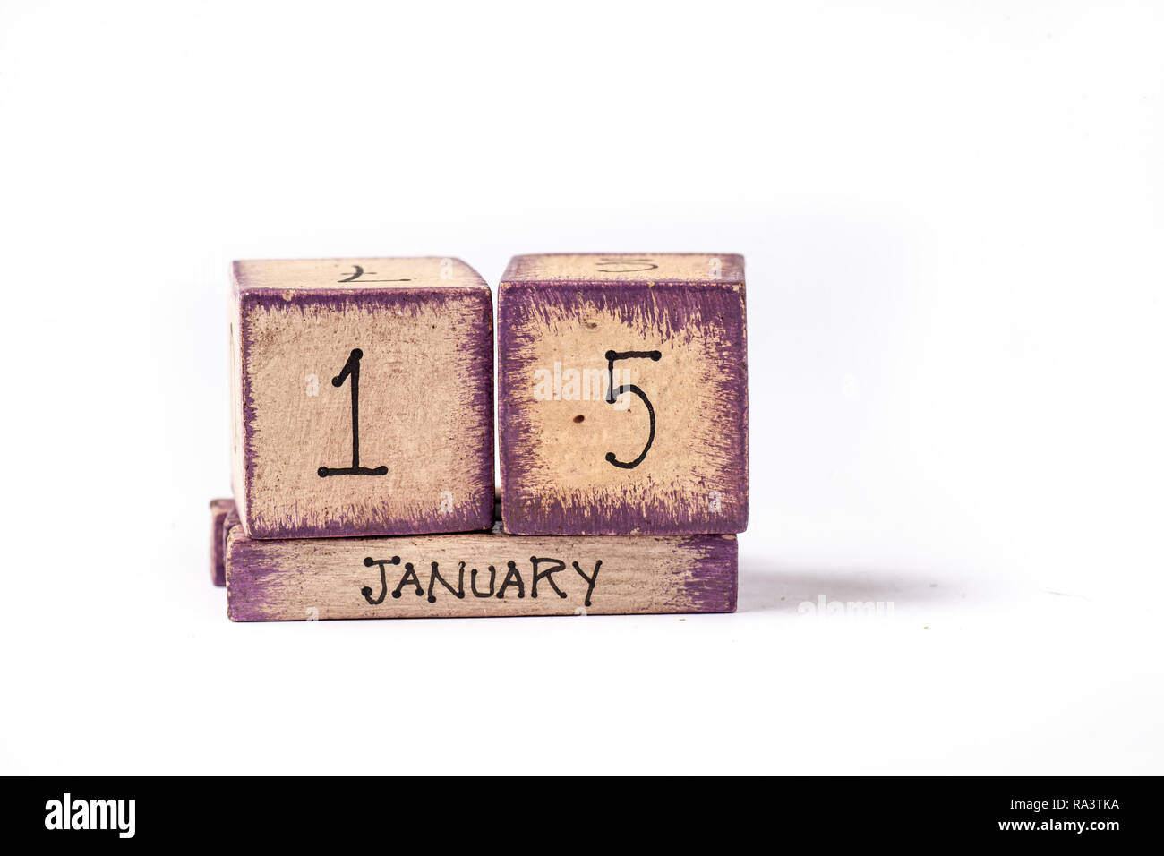 Colorful Wooden Block Perpetual Calendar Showing January 15th Stock ...