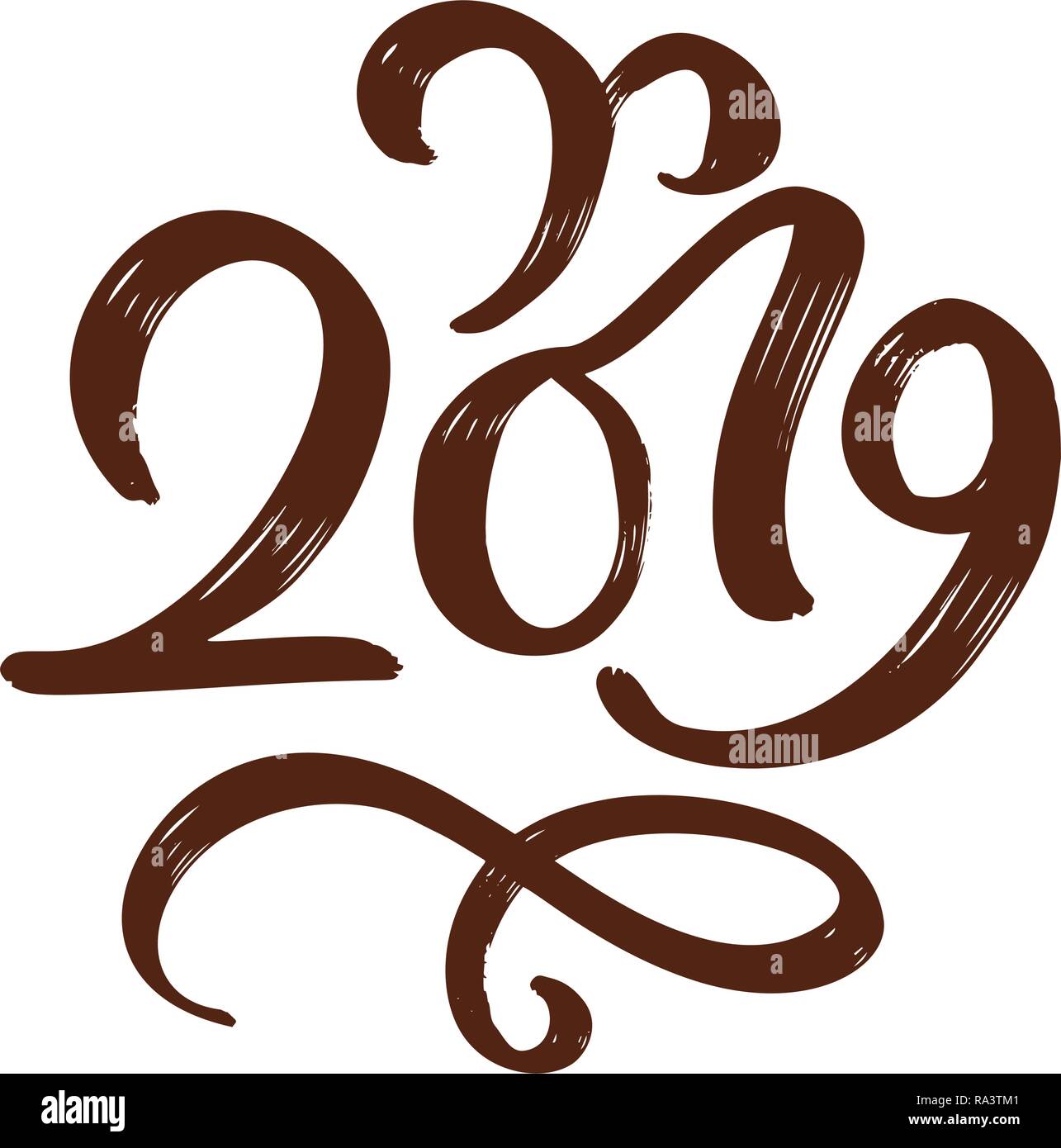 Handwritting flourish vector calligraphy text 2019. hand drawn New Year ...