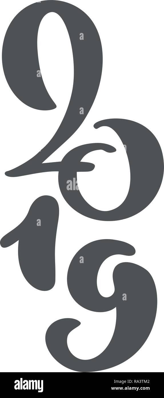 Handwritting vector calligraphy text 2019. hand drawn New Year and ...