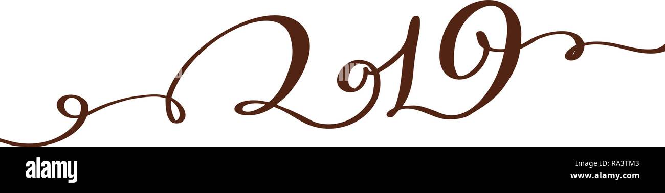 Handwritting flourish vector calligraphy text 2019. hand drawn New Year ...