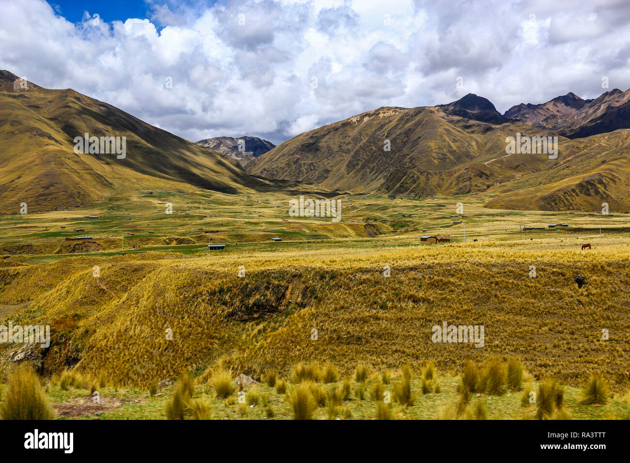 Beautiful mountain landscape and valley along the road Cusco- Puno,Peru ...