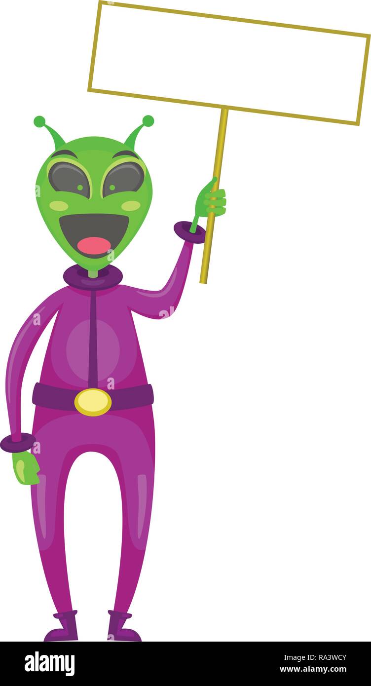 Alien holding blank signs. Aliens standing vector illustration Stock ...