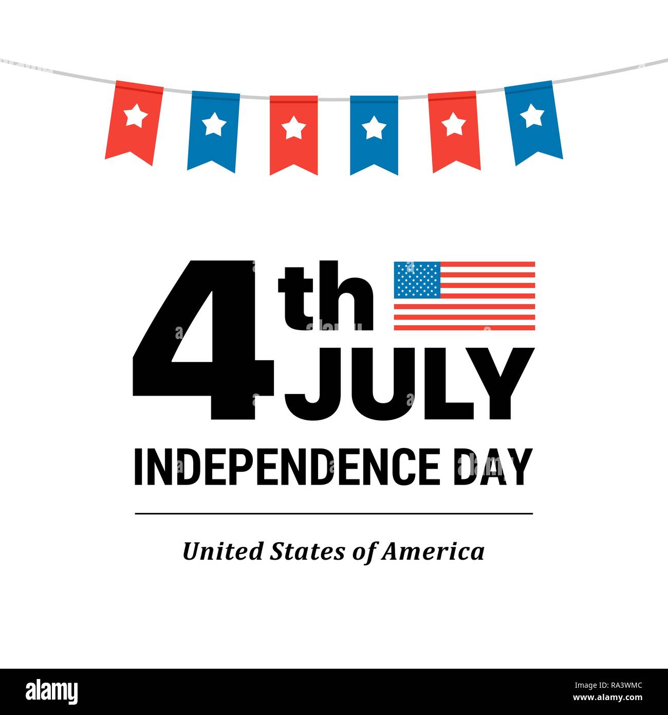 4th of July the Independence Day card with many little flags. Flat ...