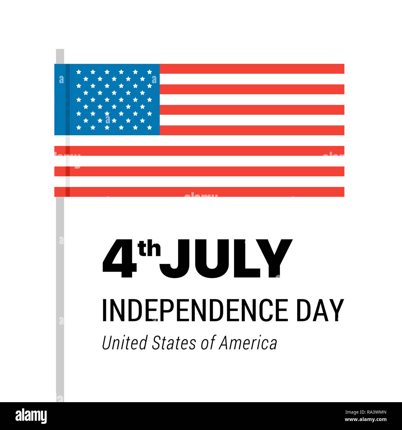 USA flag isolated on white background. Flat vector patriotic Fourth of ...