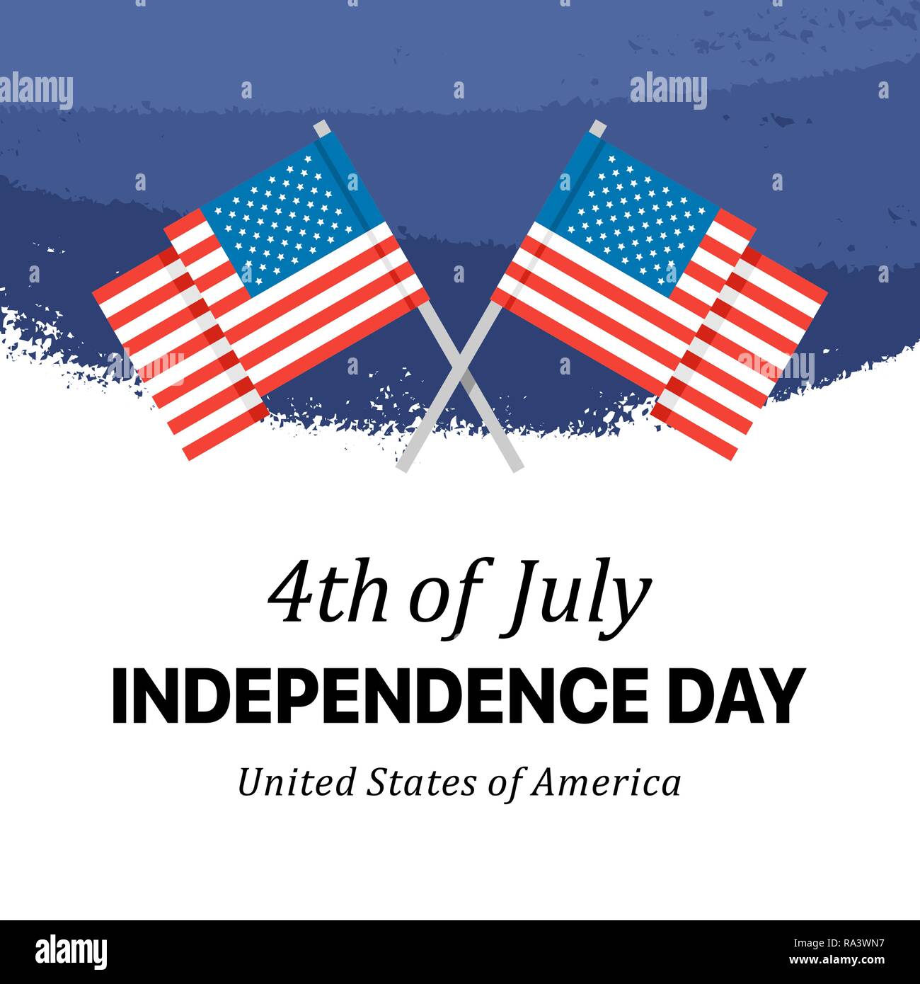 Independence Day Card With Two American Flags Flat Vector Patriotic