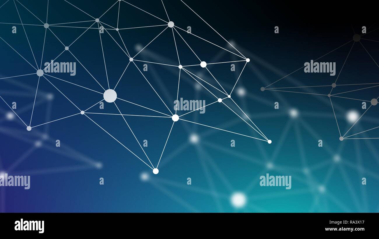 Abstract futuristic crypto blockchain. White dots and shapes in ...