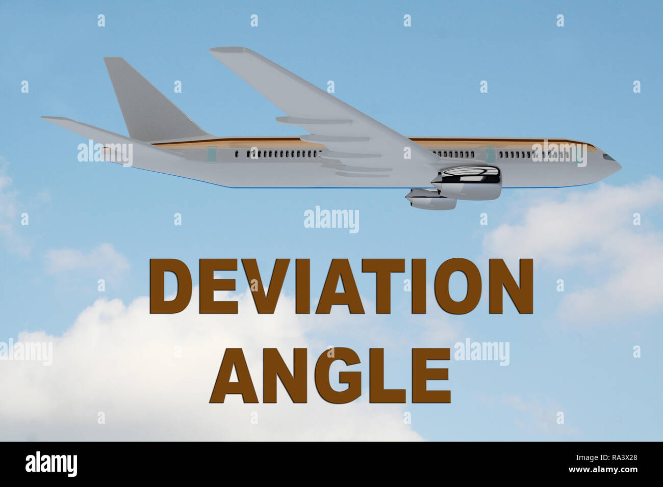 3D illustration of DEVIATION ANGLE title on cloudy sky as a background ...