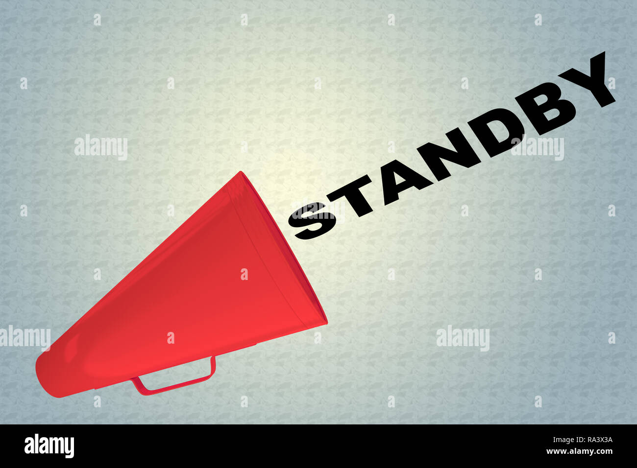 3D illustration of STANDBY title flowing from a loudspeaker Stock Photo ...