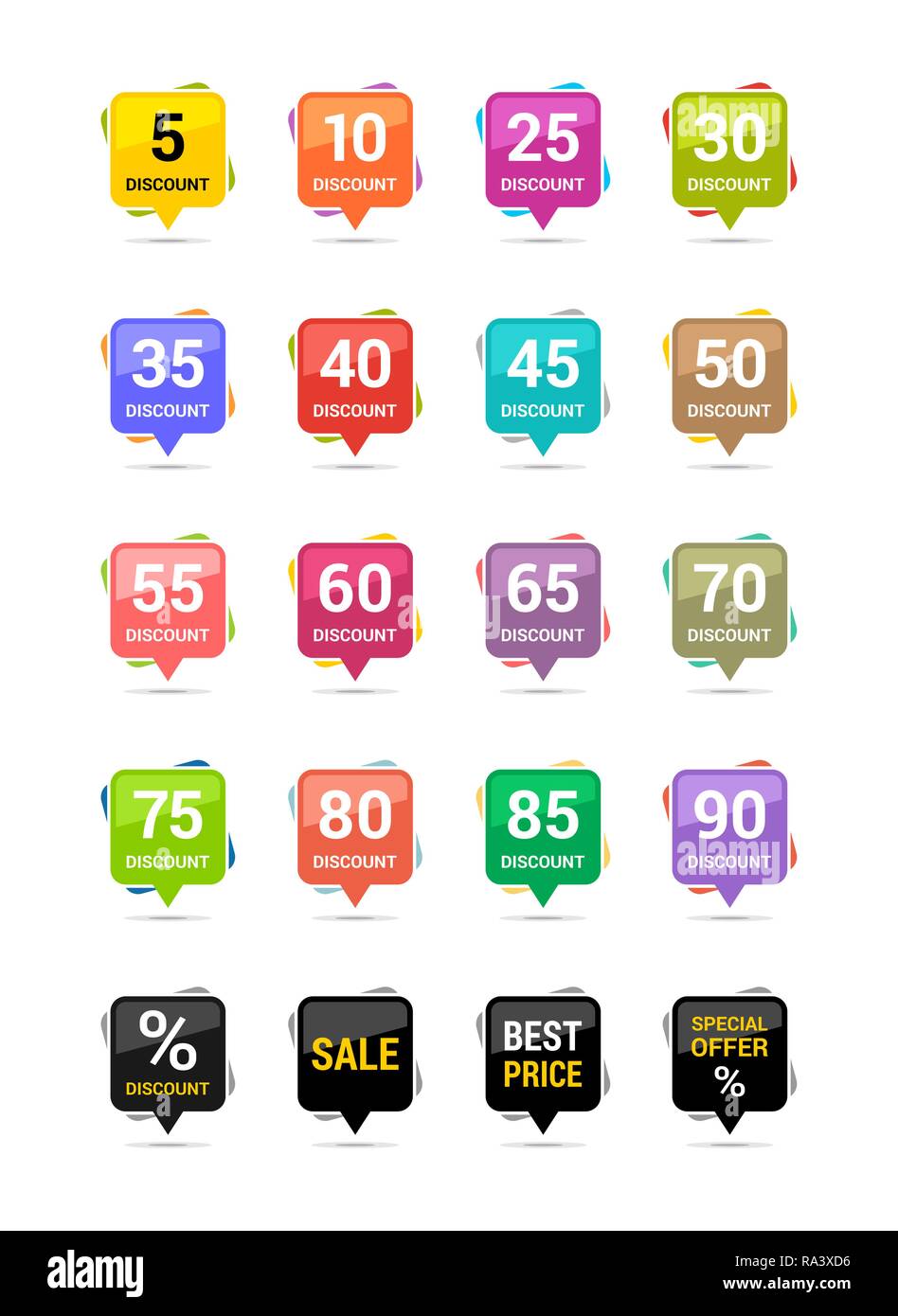 Sale discount square icons. Special offer price signs. From 5 to 90 ...
