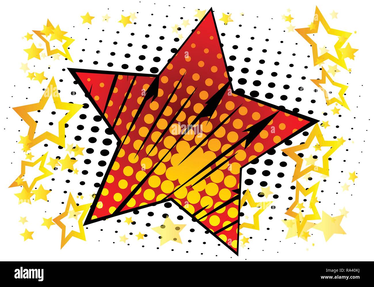 Vector illustrated retro background with big star filled with comic ...