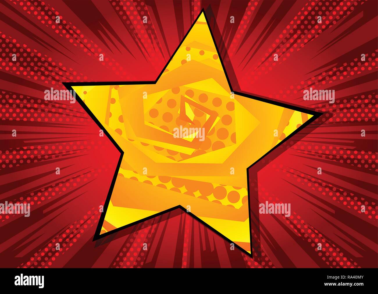 Vector illustrated retro background with big star filled with comic ...