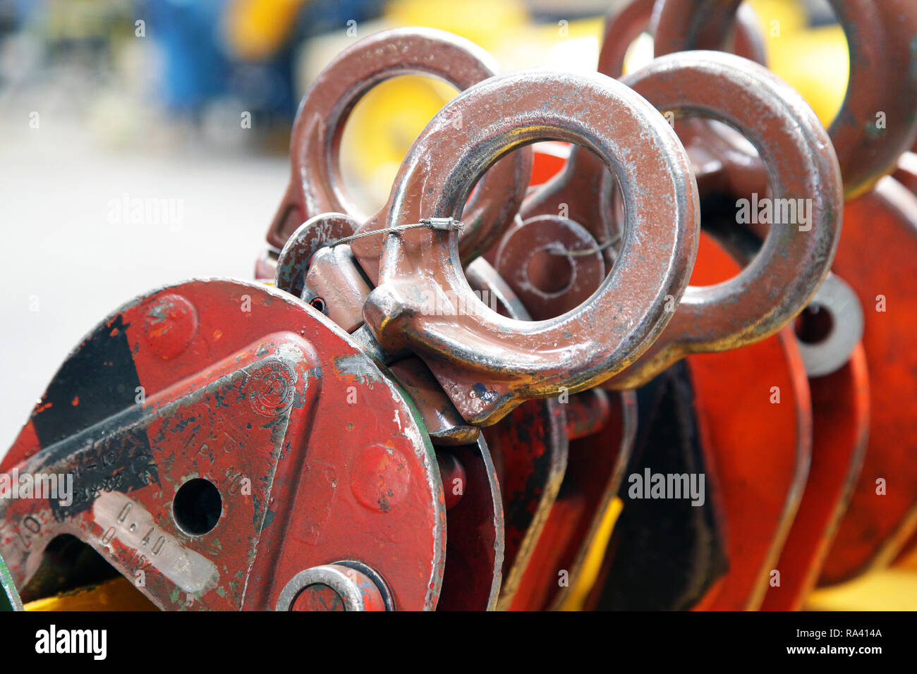 Industrial chains and hook.endless sling.strap cable Stock Photo - Alamy