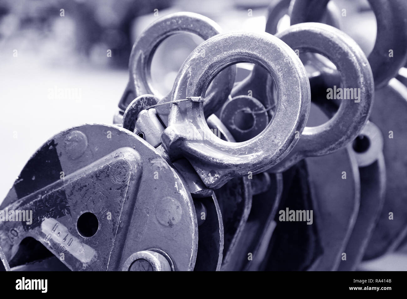 Industrial chains and hook.endless sling.strap cable Stock Photo - Alamy