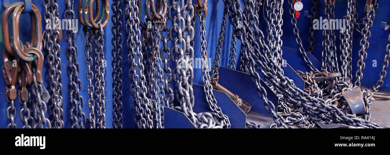 Industrial chains and hook.endless sling.strap cable Stock Photo - Alamy