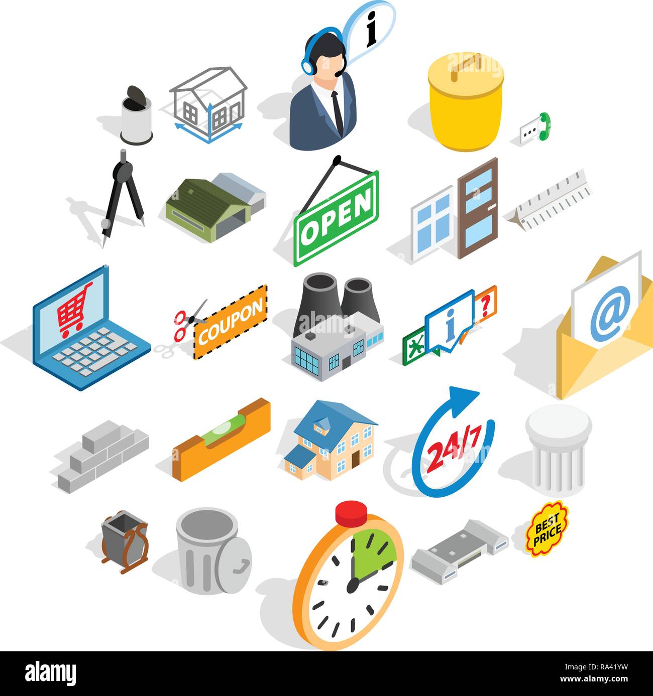 Power plant zone icons set, isometric style Stock Vector Image & Art ...