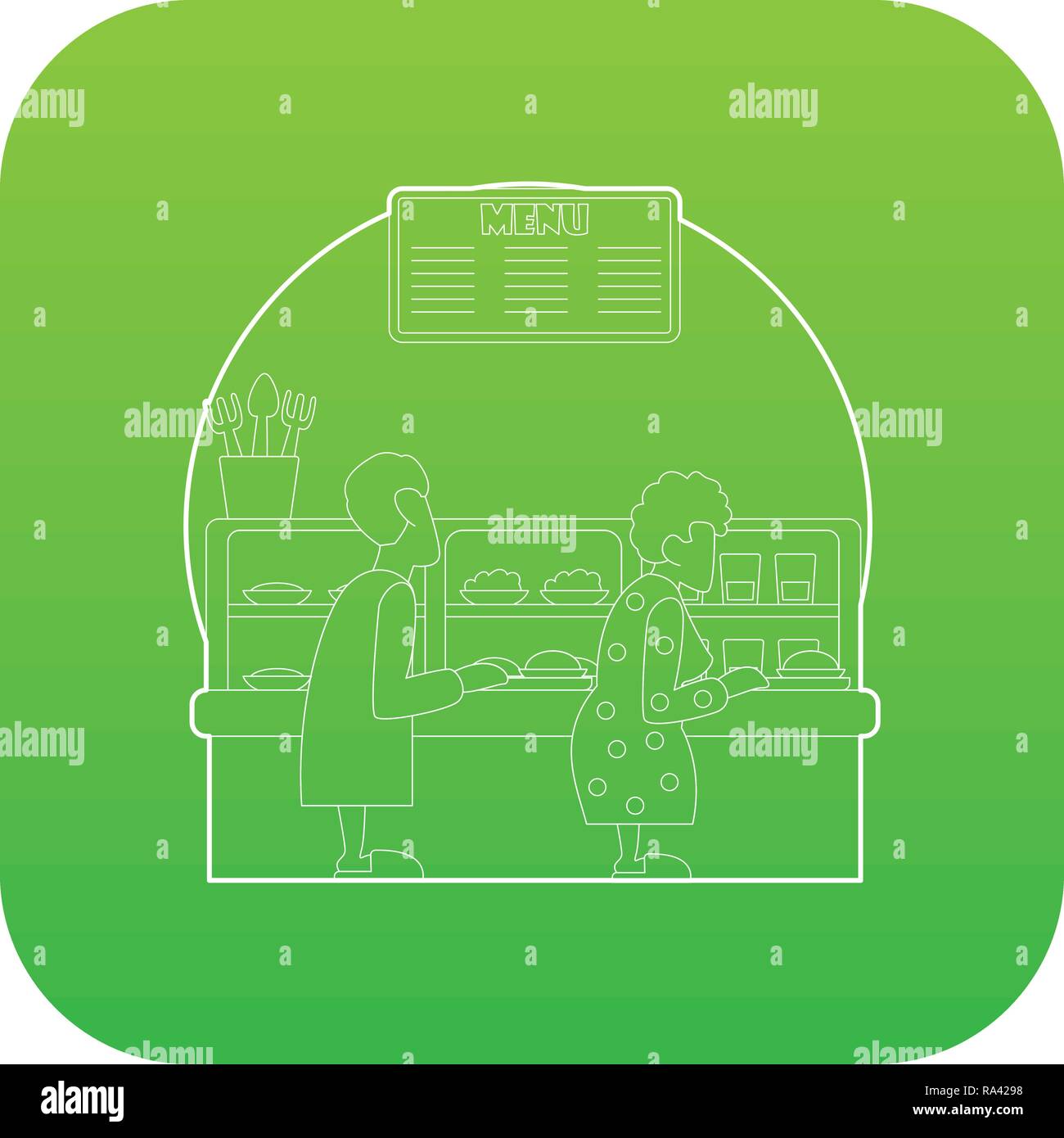 Queue in canteen for food concept, outline style Stock Vector Image ...