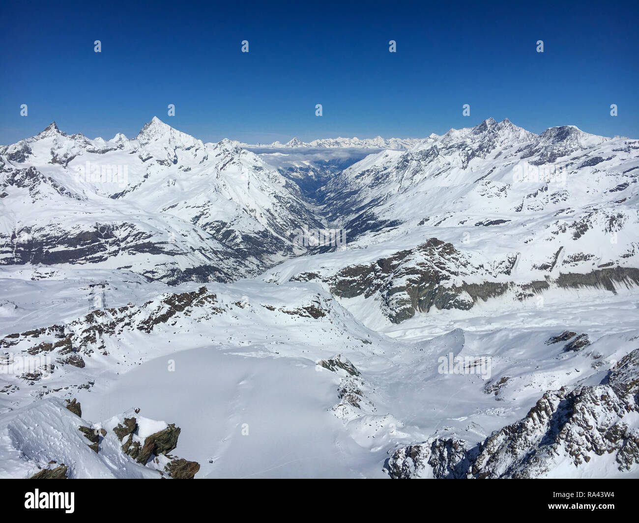 Beautiful view of Matter valley and Zermatt seen from top of Klein ...