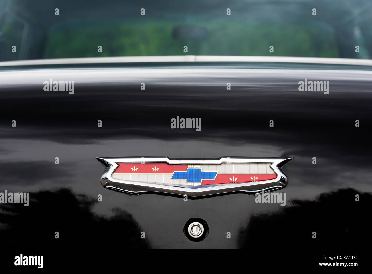 1957 Chevrolet, Bel Air. Chevy. Trunk and badge. Classic American car ...