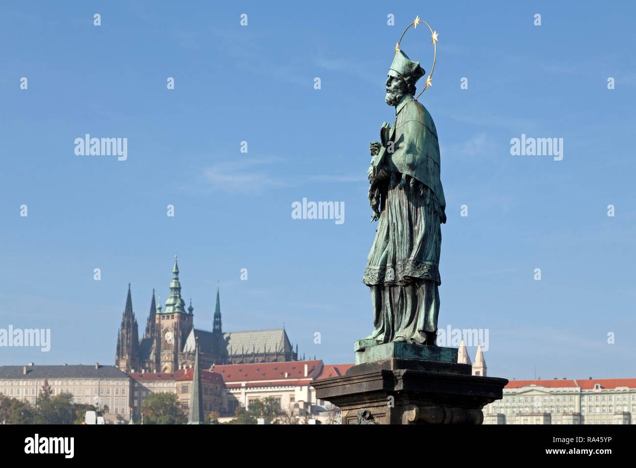 Prague charles bridge statue of st john of nepomuk hi-res stock ...