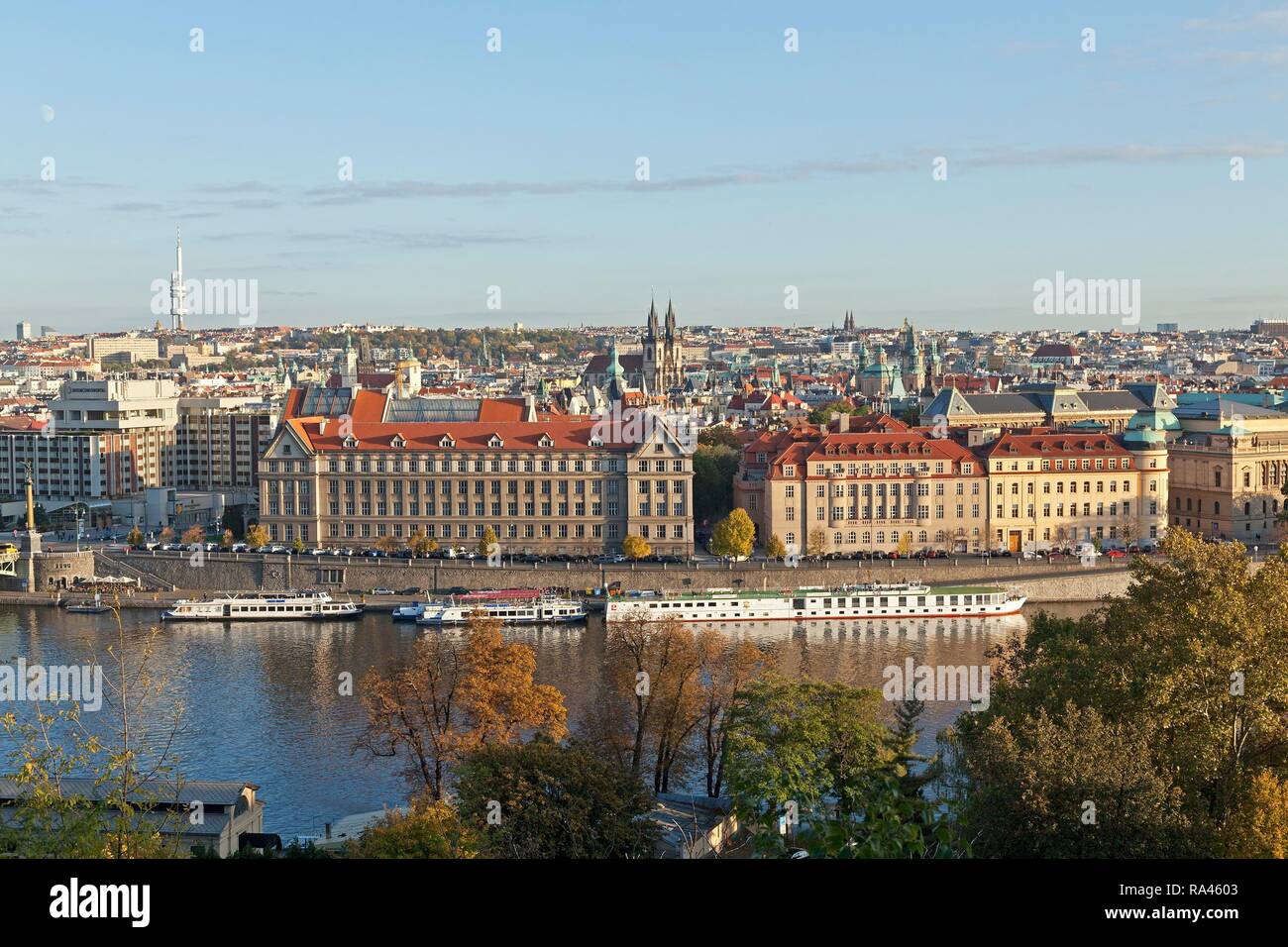 View from the Letna hill of the historic centre, Prague, Czech Republic ...