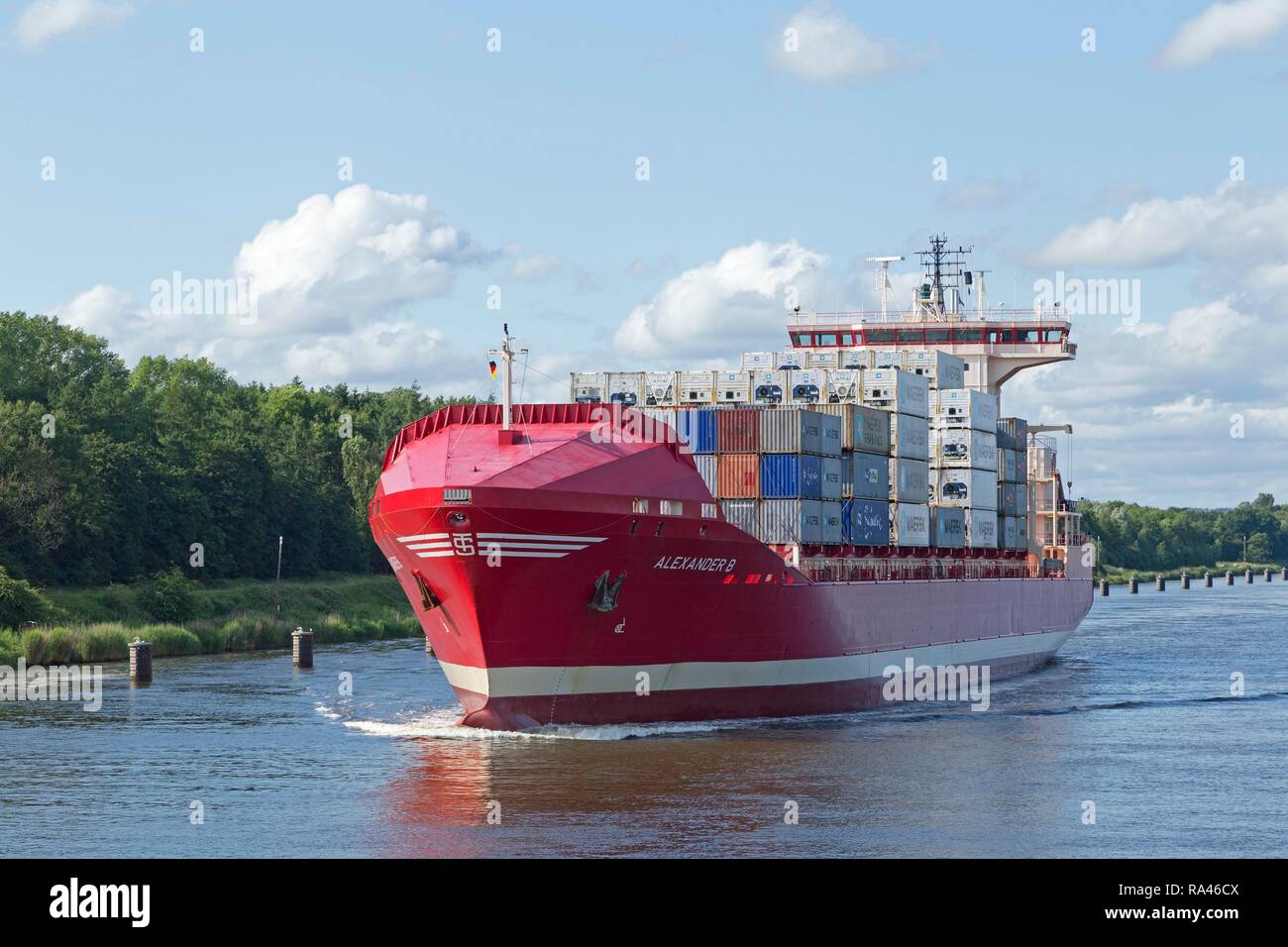 Container ship on the Kiel Canal, Schleswig-Holstein, Germany Stock ...