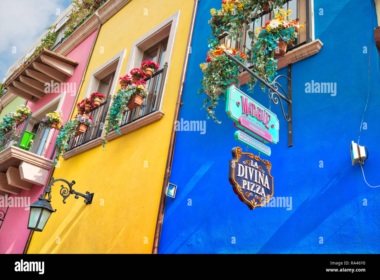Monterrey, Mexico-9 December, 2018: Colorful historic buildings in the ...