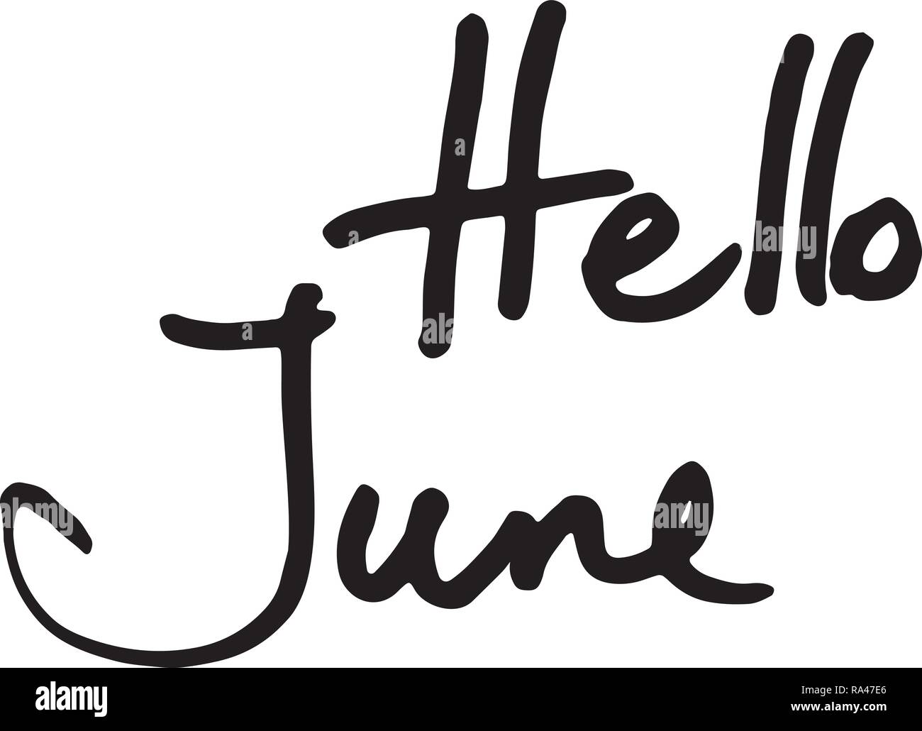 Hello June. Hand drawn ink grunge design. Summer print or design with ...