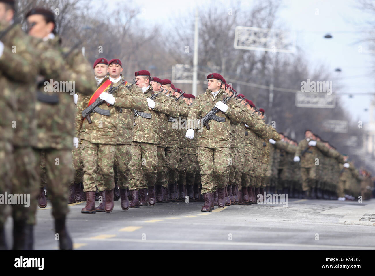 Bucharest, Romania - December 1, 2018: Romanian army soldiers, armed ...