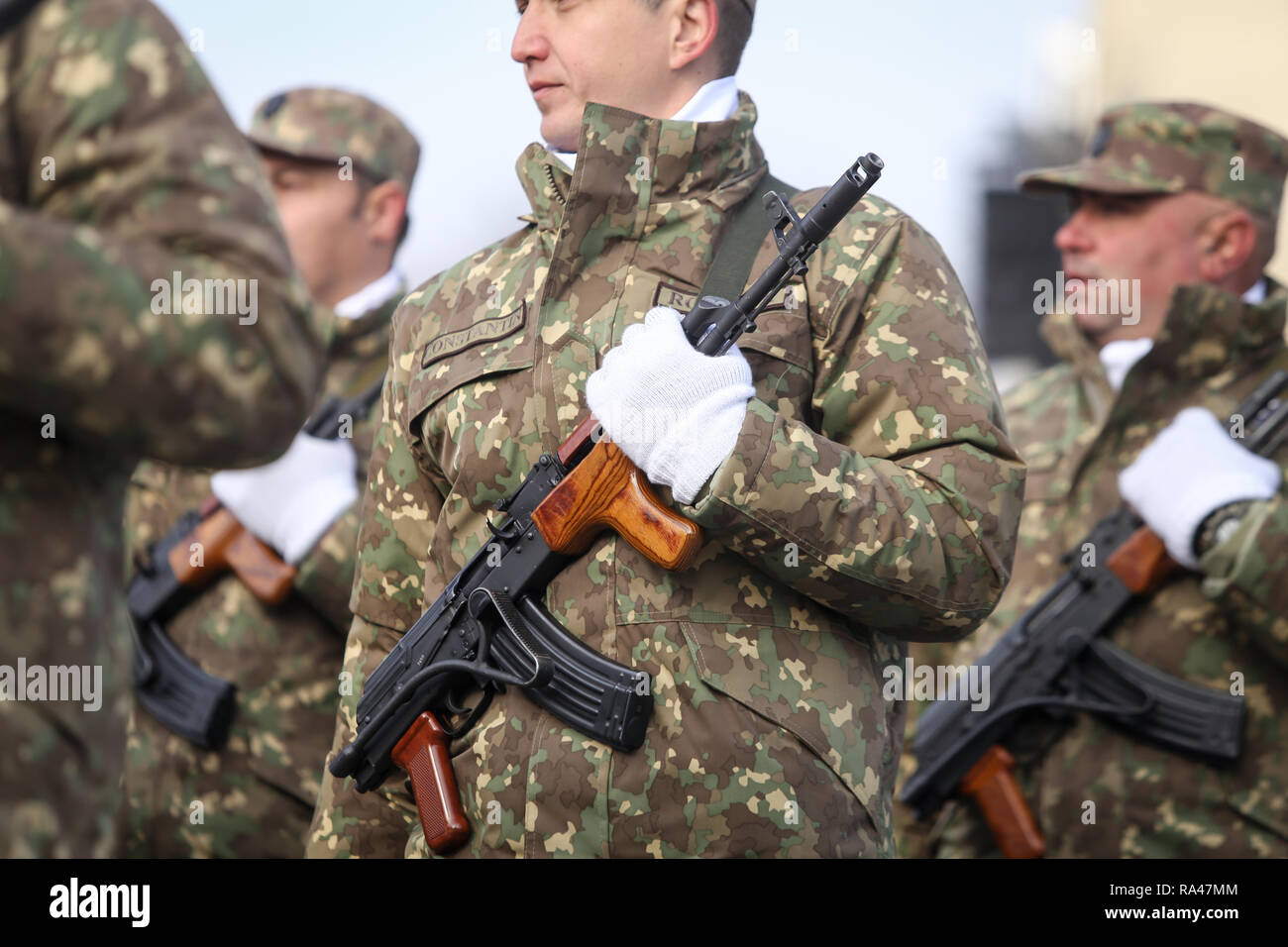 Bucharest, Romania - December 1, 2018: Romanian army soldiers, armed ...