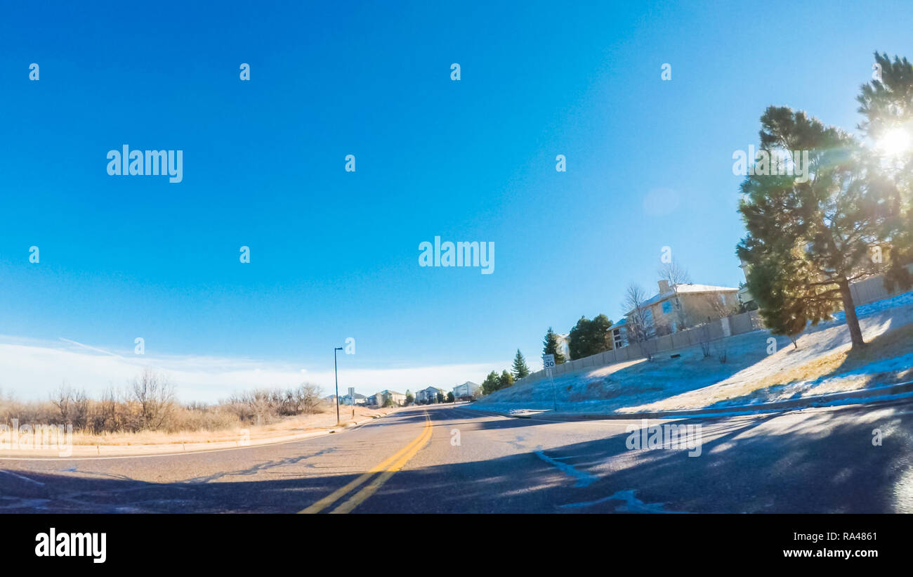 Driving through upscale suburban neighborhood in MidWest Stock Photo ...
