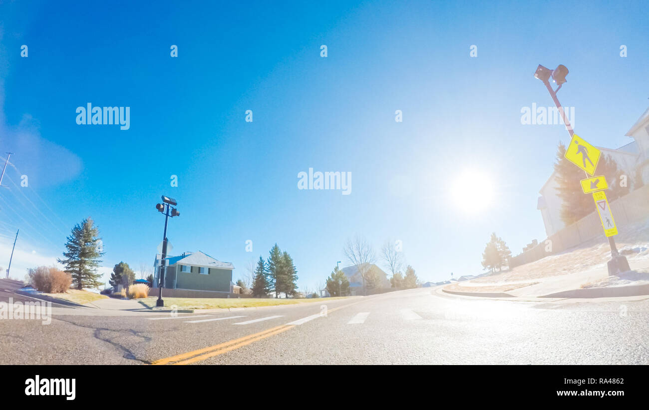 Driving through upscale suburban neighborhood in MidWest Stock Photo ...